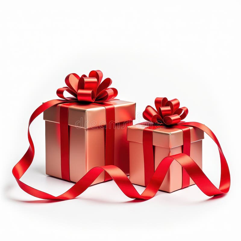 Two Beautifully Wrapped Gift Boxes Adorned with Red Ribbons and Bows ...