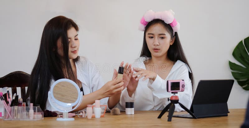 Two Beauty Bloggers Recording Make Up Tutorial To Share on Social Media ...