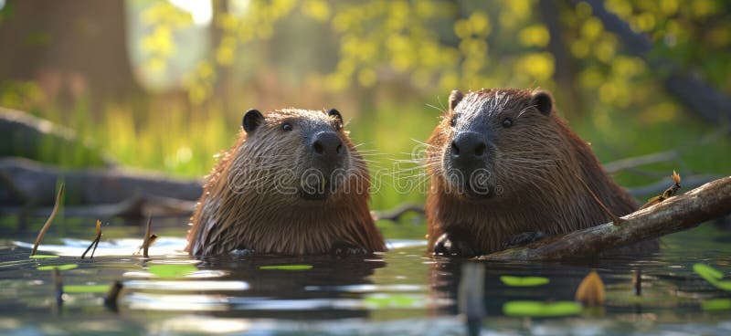 Two Beavers Fishing in the Water Stock Image - Image of lake, wild ...