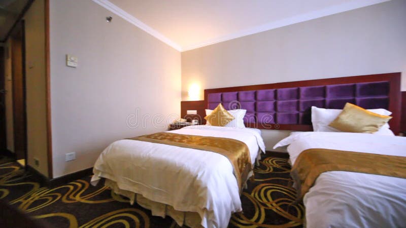 Two Bed Bedroom Modern Hotel Room Rotating Stock Video - Video of home ...