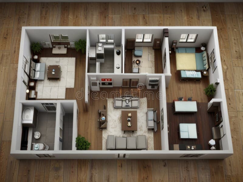 Two Bedroom Apartment Floor Plan with Modern Design Stock Illustration ...