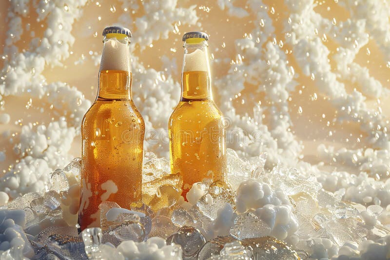 Two Beer Bottles in a Big Pile of Ice, High Quality, High Resolution ...