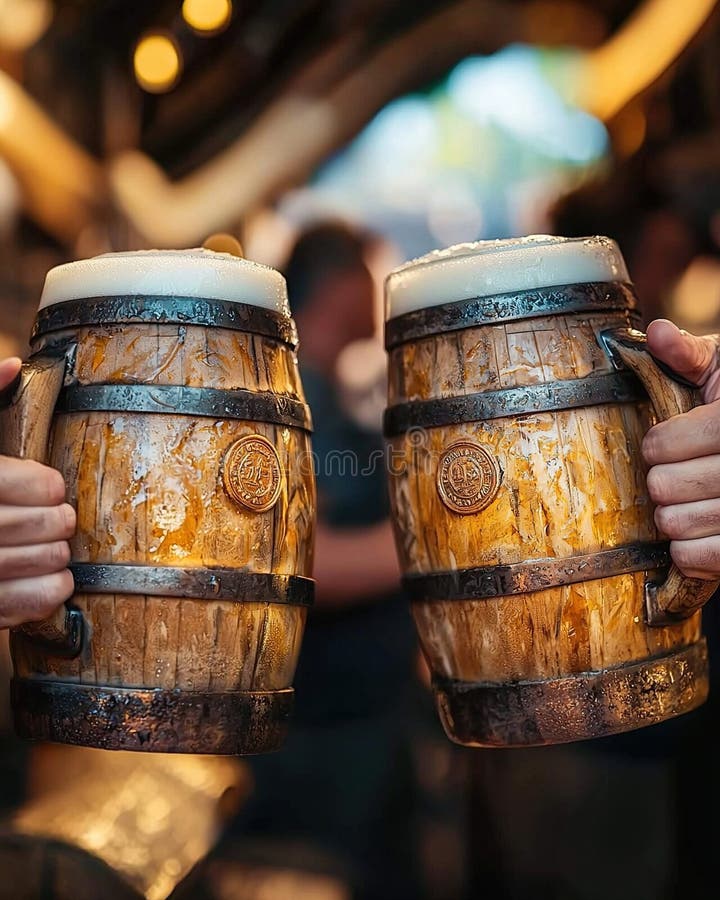 Two Beer Mugs in Hands Cheering at the Oktoberfest in Germany ...