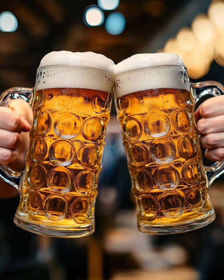 Two Beer Mugs in Hands Cheering at the Oktoberfest in Germany ...