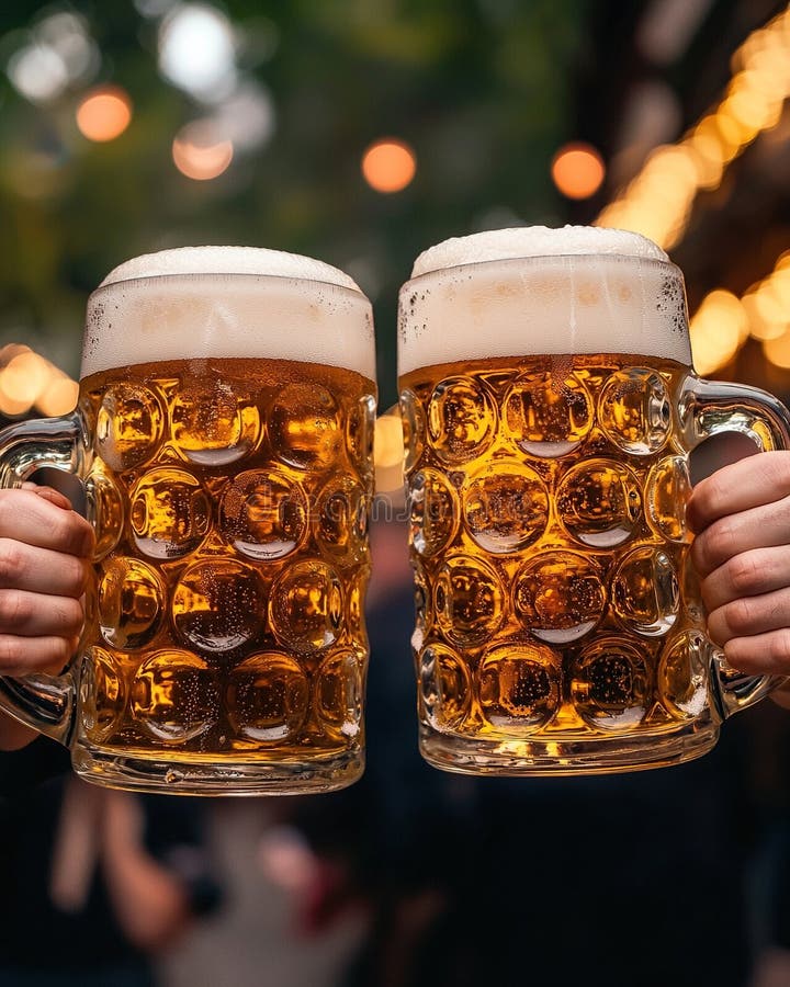 Two Beer Mugs in Hands Cheering at the Oktoberfest in Germany ...