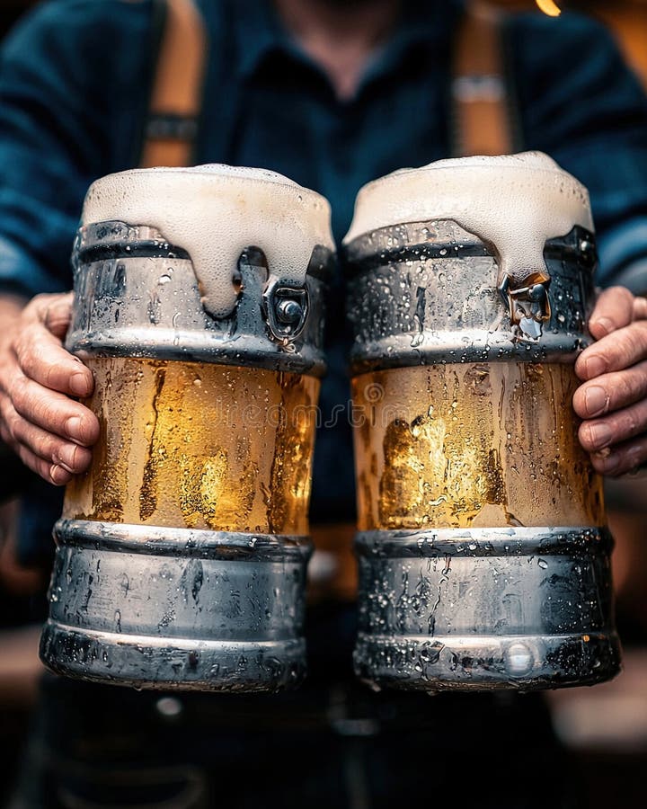 Two Beer Mugs in Hands Cheering at the Oktoberfest in Germany ...