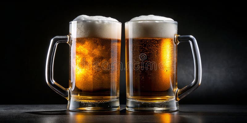 Two Beer Mugs Toasting Empty Black Background Creative AI Stock ...
