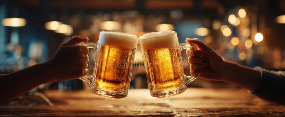 The Two Beers Clinking Together in a Lively Pub Atmosphere. AI ...