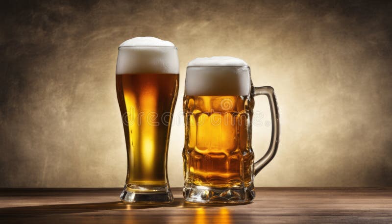 Two Beers in Glasses on a Wooden Table Stock Illustration ...