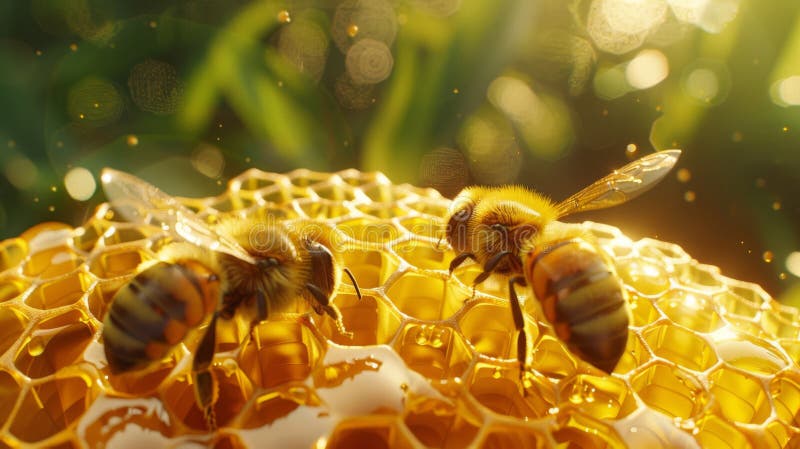 The Bees on Honeycomb.AI Generated Image Stock Photo - Image of beekeeping, work: 379305638