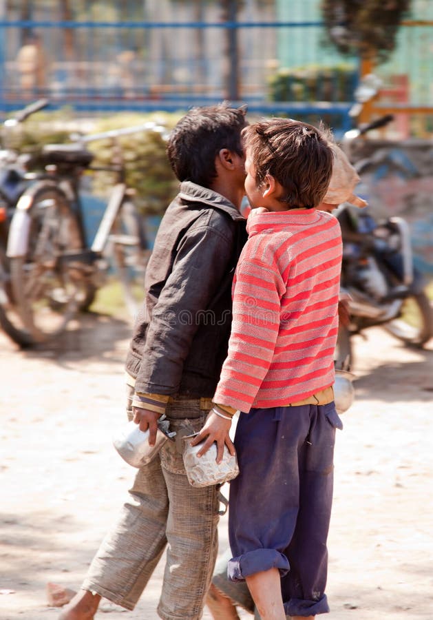Two Beggar Indian Child Whispering Editorial Photography - Image of ...