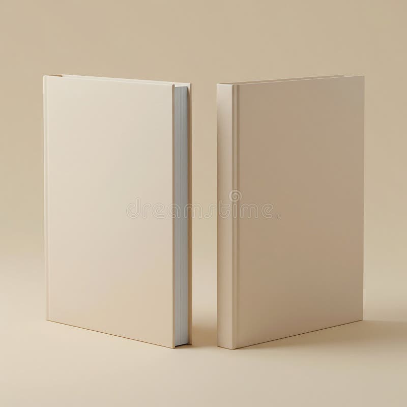 Two Beige Hardcover Book Mockups - Standing and Angled Views Stock ...