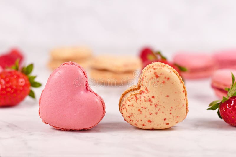 Beige and Pink Heart Shaped French Macaron Sweets Stock Photo - Image ...