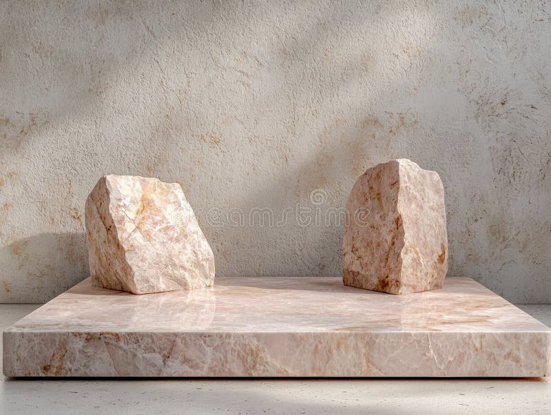 Two Beige Stone Blocks on a Polished Marble Platform Stock Illustration ...