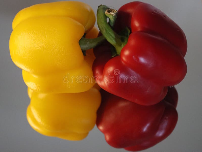 Two Bell Peppers on Reflective Surface Stock Photo - Image of bell ...