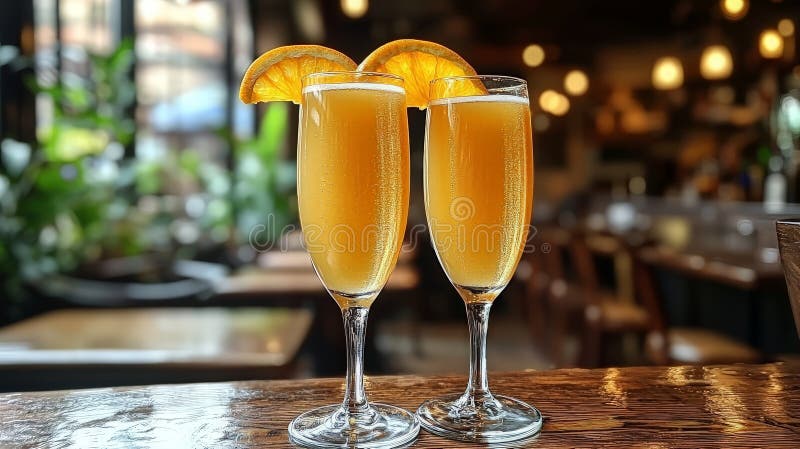 Two Bellini Cocktails on Bar Top Stock Image - Image of beverages ...