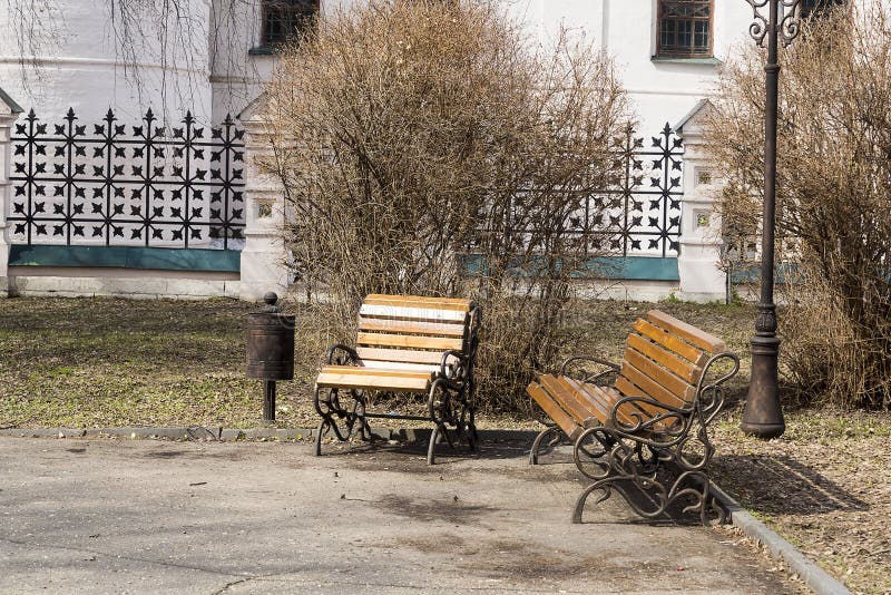 Two benches. stock photo. Image of twigs, wood, lawn - 84543626