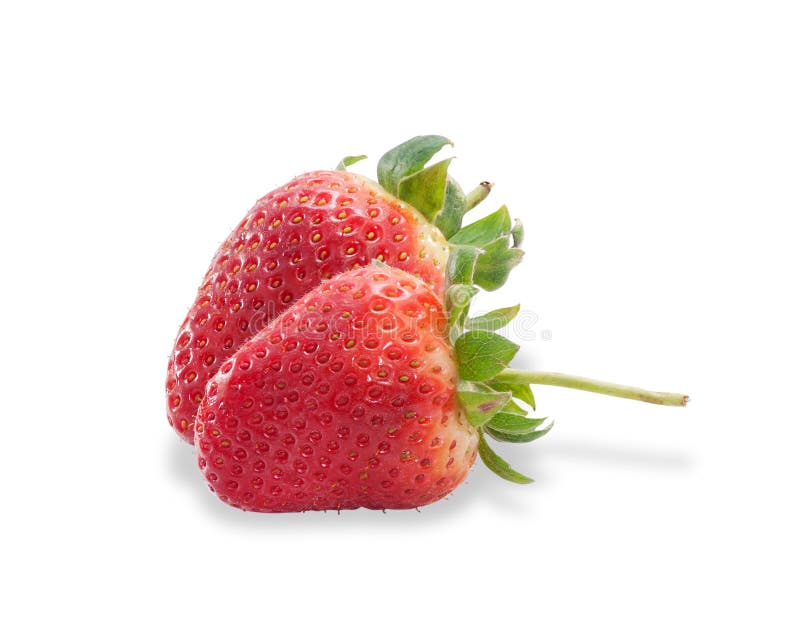 Two Berries Ripe Strawberries with Leaves Isolated Stock Photo - Image ...