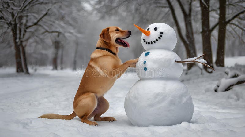 Two Best Friends - a Dog and a Snowman Stock Illustration ...