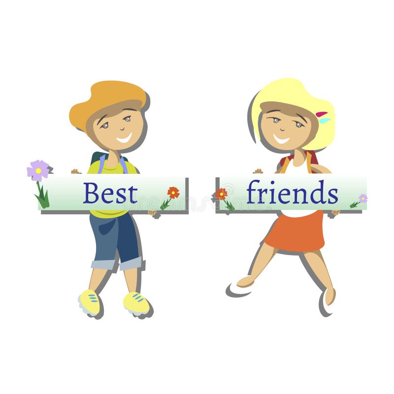 Two Best Friends with Text. Stock Vector - Illustration of girl ...