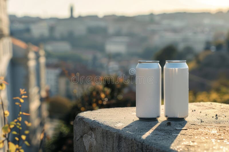 Two Beverage Cans on Rooftop at Sunset. AI Image Stock Photo - Image of ...