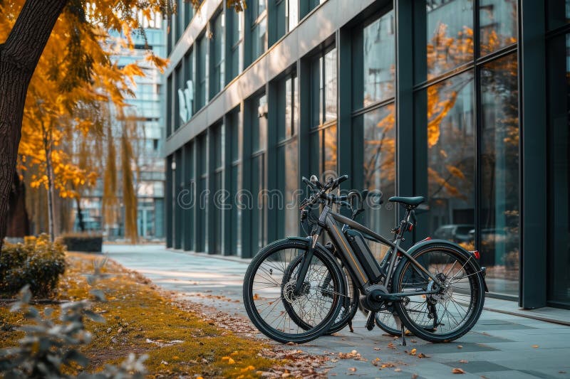 Two Bicycles are Parked Side by Side in Front of a Building, Creating a ...