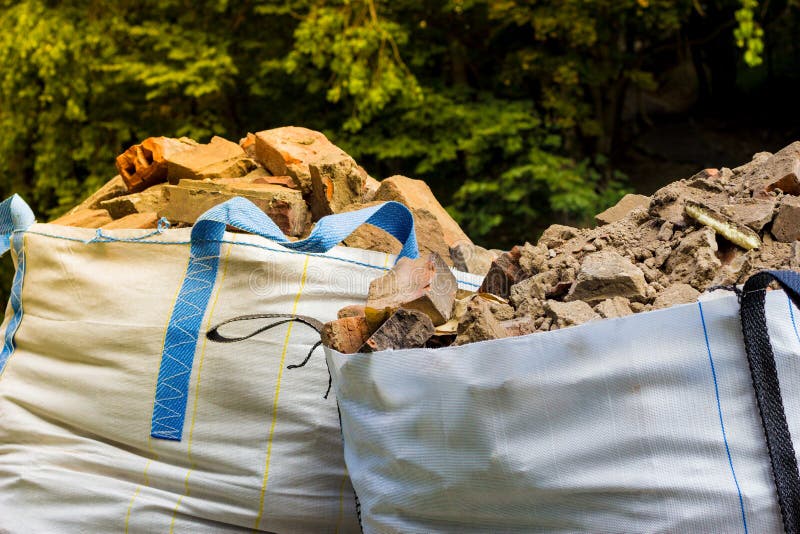 Two Big Bags Container with Rubble Stock Photo - Image of trash ...