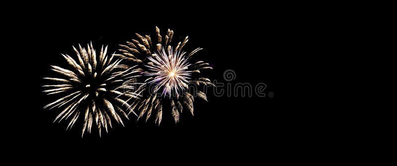 Two Big Fireworks and One Small Fireworks in the Night Sky. Stock Photo ...