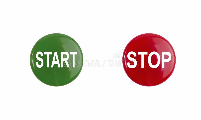 Two Big Green and Red Buttons with Start and Stop Captions on White ...