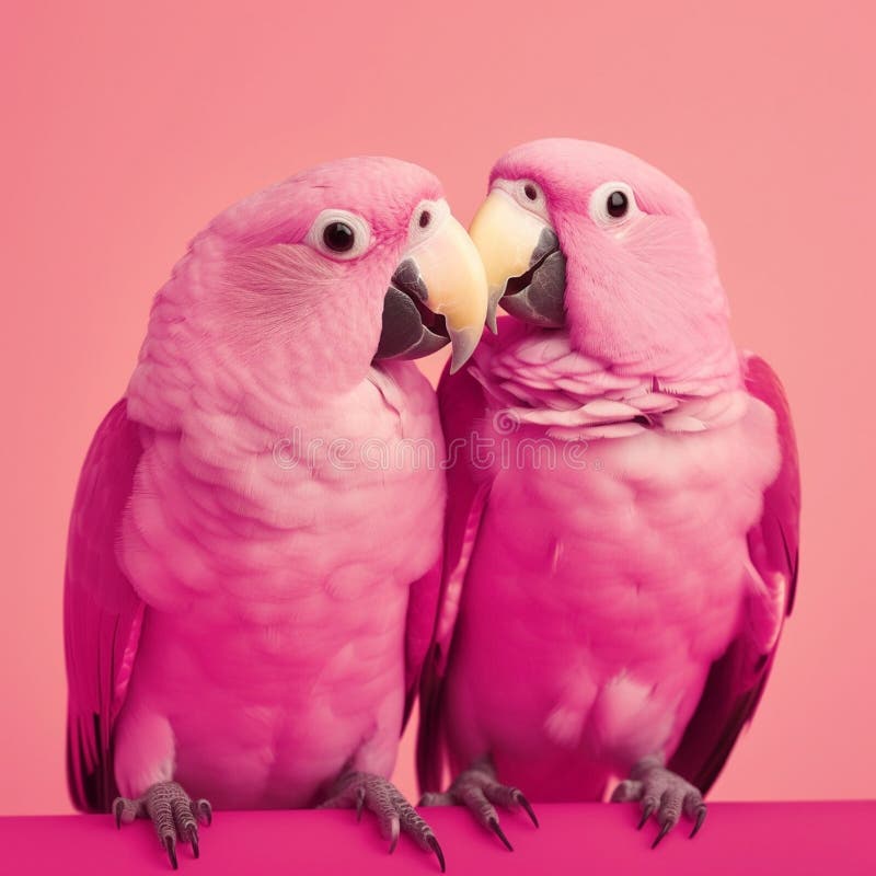 Two Big Pink Lovesick Parrots are Sitting Next To Each Other and a ...