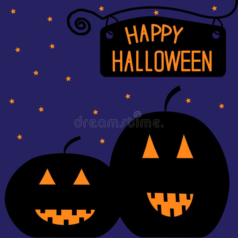 Two Big Pumpkins at Night. Happy Halloween Card Stock Illustration ...