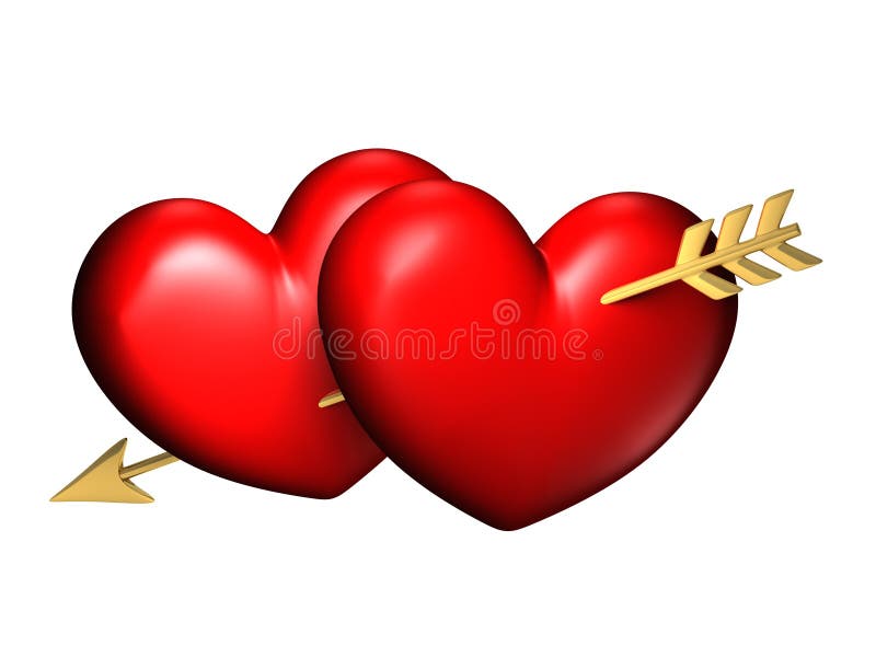 Two Big Red and Chubby Hearts with One Arrow Stock Illustration ...