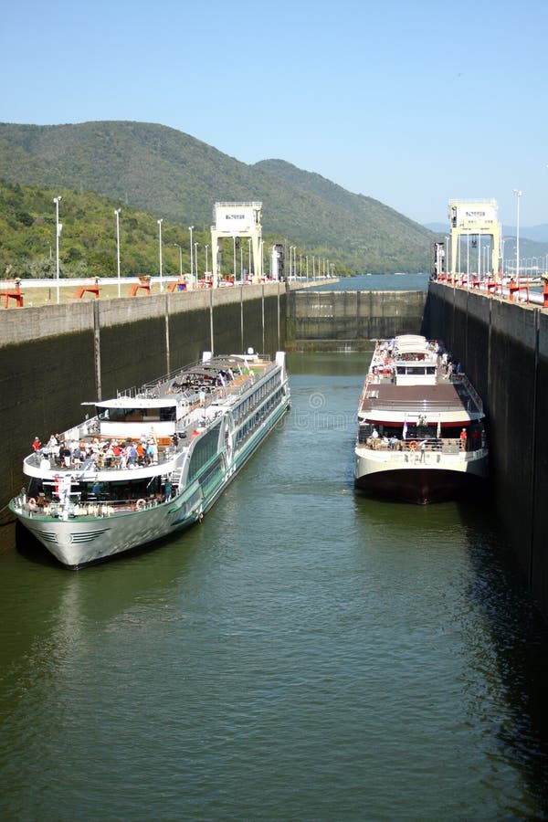 Two big ships in locks stock photo. Image of cruises - 49226722
