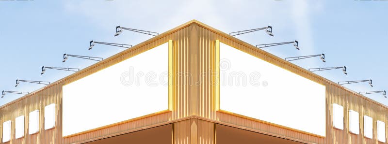 Two Billboard White Background on Yellow and Red Building with Spot ...