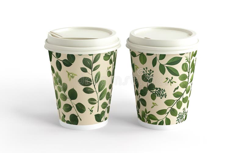 Two Biodegradable Cups Mockup Isolated on White Background. Compostable ...
