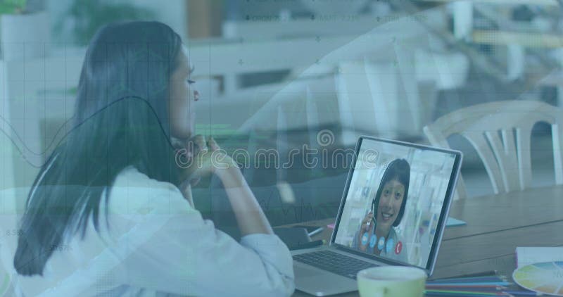 Two Biracial Women Having Video Call, One Wearing a Simple Top Stock ...