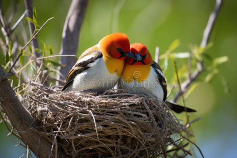 Two Birds Building a Nest Together Stock Illustration - Illustration of ...
