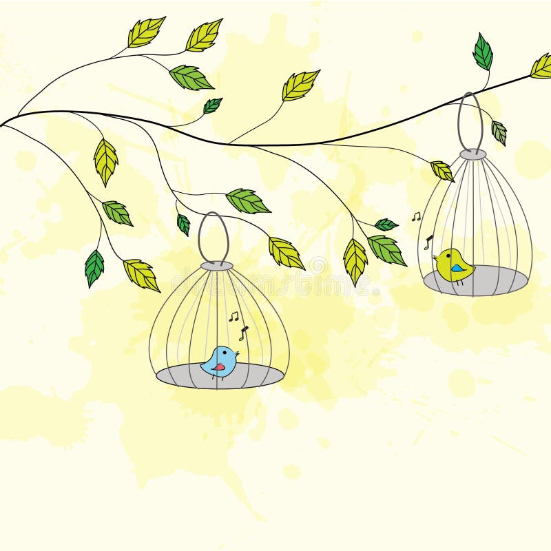 Tree with Birds and Birdcages, Vector Stock Vector - Illustration of ...