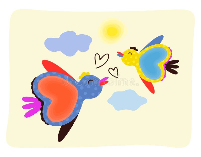 Two Birds in Flight. Vector Cute Illustration Stock Illustration ...
