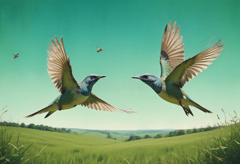 Two Birds Fly in the Grass on an Island Stock Illustration ...