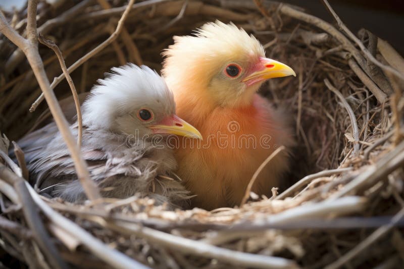 Two Birds Inside a Nest with Chicks Stock Image - Image of generative ...