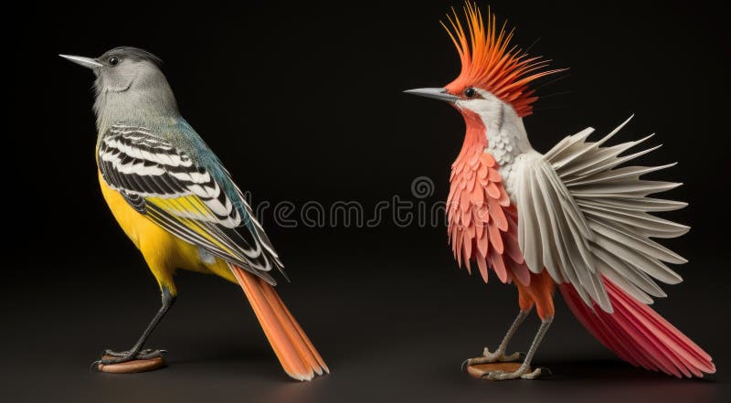 Two Birds are Made of Paper and Feathers, AI Stock Illustration ...