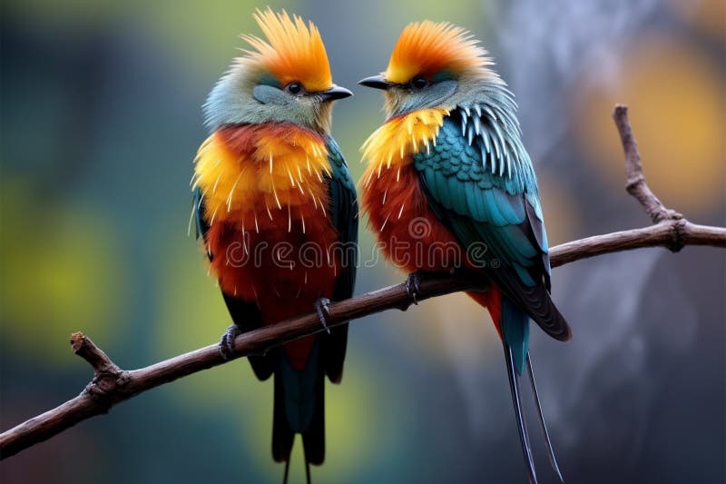 Two Birds Perched Harmoniously Together on a Tree Branch Stock ...