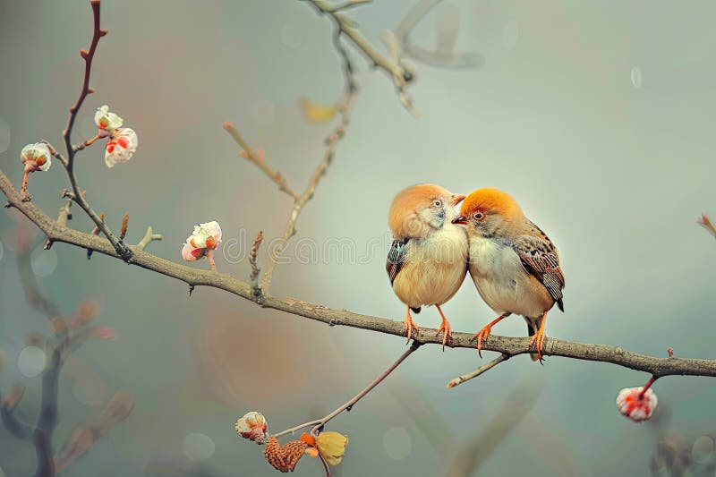 Two Birds Perched on Tree Branch Stock Image - Image of branch, blue ...