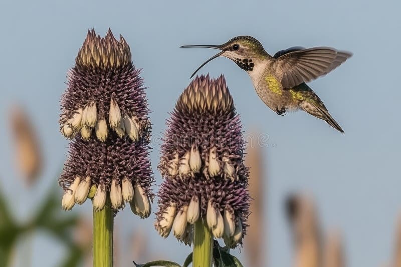 Two Birds Sip Nectar from a Bloom in the Forest Stock Image - Image of ...