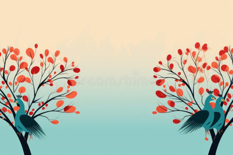 Two Birds are Sitting on the Branches of a Tree Stock Illustration ...