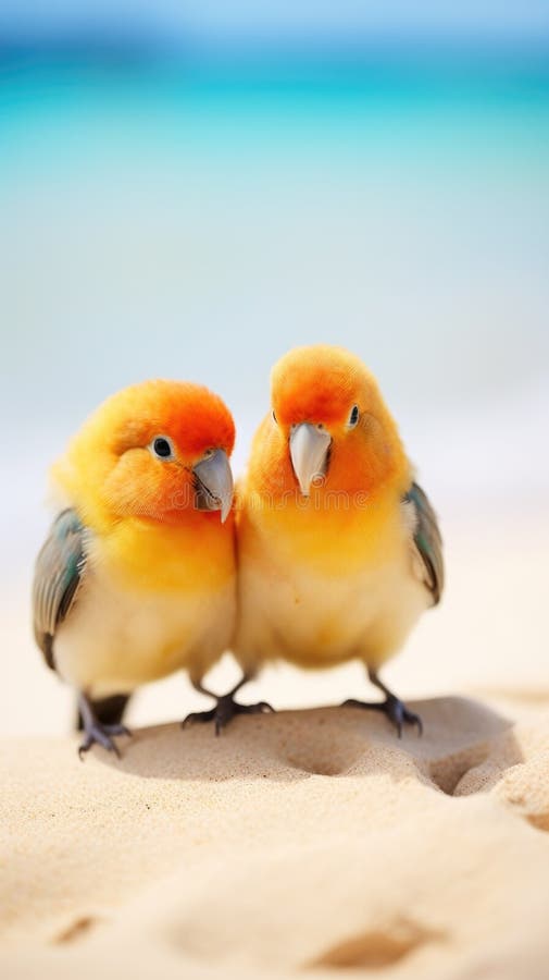 Two Birds are Sitting on the Sand, AI Stock Image - Image of color ...
