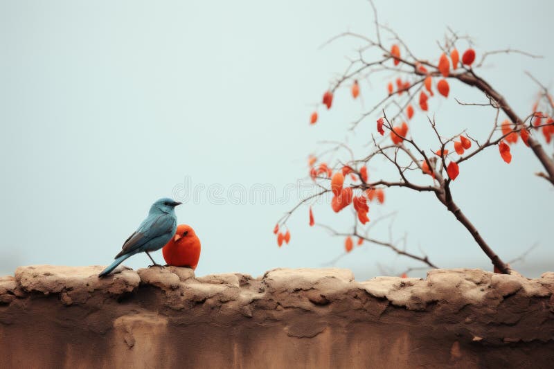 Two Birds Sitting on a Wall Stock Illustration - Illustration of small ...