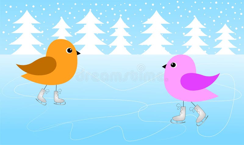 Two Birds are Skating on Ice Stock Vector - Illustration of rink, snow ...