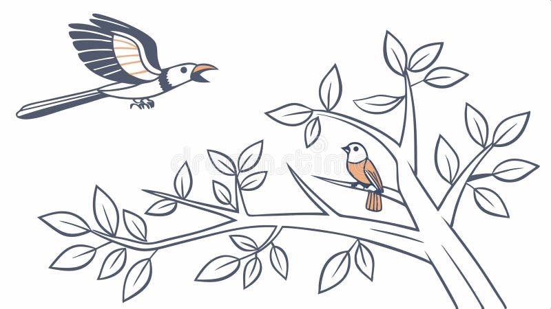 Two Birds on a Tree Branch Illustration Vector Wildlife Scene Art ...